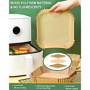Katbite 130PCS 6.3 IN Disposable Air Fryer Paper Liners, Square Air Fryer Liners for 3 to 5 Qt Fryer, Unbleached Non-Stick & Oil-proof Parchment Paper