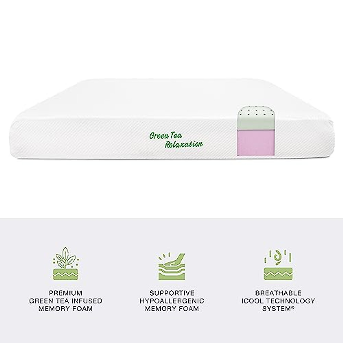 BioPEDIC 8 Inch Green Tea Infused Medium Plush Memory Foam Mattress in a Box - Fiberglass Free - Breathable Cooling Mattress - Twin XL