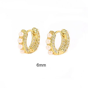 NEW Fashion S925 Sterling Silver 6mm/8mm/10mm Minimalist Round Circle peal zircon Hoop Earrings (6mm)