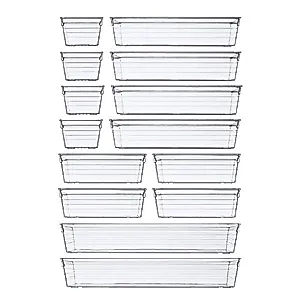 14 PCS Clear Plastic Drawer Organizer Tray for Makeup, Kitchen Utensils, Jewelries and Gadgets