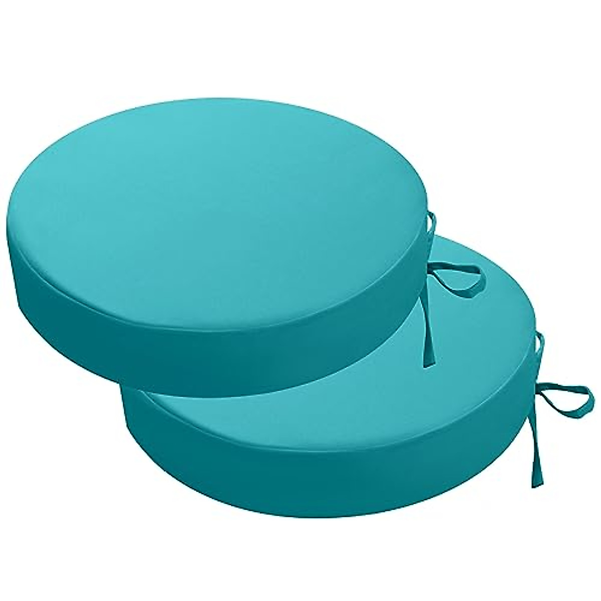 idee-home Outdoor Bistro Chair Cushions, Thick Round Seat Cushions Set of 2 with Ties, 15”x15”x 3” Waterproof Round Patio Chair Cushions for Outdoor Furniture, Round Chair Pads for Garden Peacock Blue
