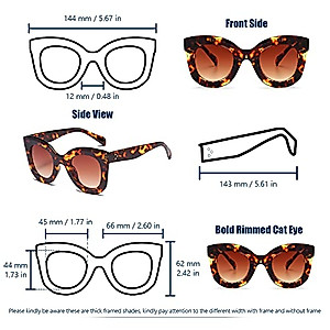 Freckles Mark Thick Fashion Butterfly Sunglasses for Women Trendy Round Cat Eye Sun Glasses (Tortoise Brown+Black, 45)