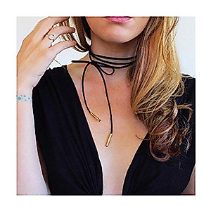 Kercisbeauty Summer Boho Black Velvet Long Rope Choker Necklace with Silver Gold Pendant for Women Party (Pattern 1)