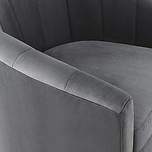 Modway Prospect Channel Tufted Performance Velvet Swivel Armchair in Charcoal