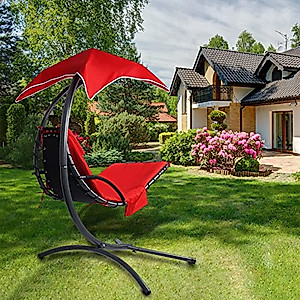Terrace Hanging Chaise Longue with Replaceable Cover and Umbrella Cloth, Suitable for Chaise Lounge Hammock, Soft and Comfortable, Waterproof and Moisture Proof (Cushions, Pillows not Included) (Red)