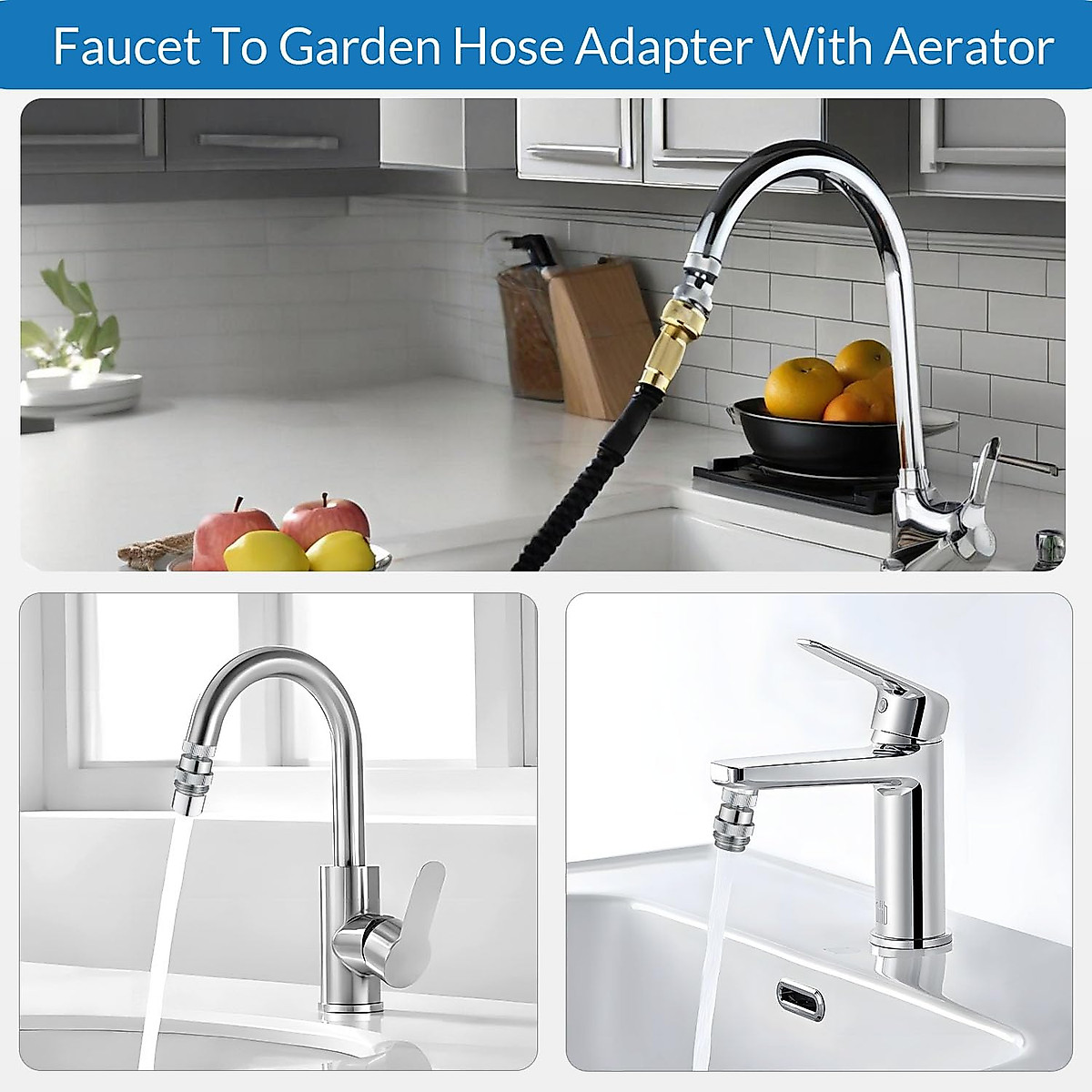 Sink Faucet to Garden Hose Adapter, Swivel Faucet Adapter Kit with Aerator, Multi-Thread Garden Hose Adapter for Kitchen & Bathroom, Chrome