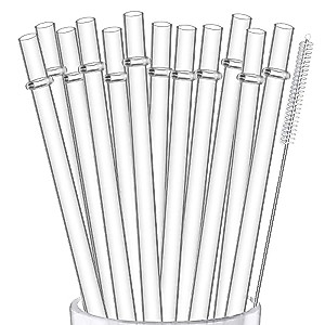 ALINK 12-Pack Reusable Hard Plastic Clear Straws, 10.5 inch Tumbler Straws with Cleaning Brush