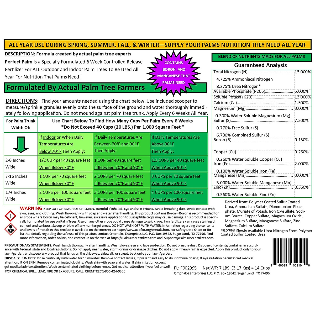 7 LB. Perfect Palm ® - Dual Action Palm Tree Fertilizer with Free Measuring Scoop