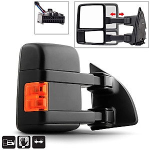 ACANII - Telescoping Manual Non Heat LED Signal Towing Mirror Passenger Side For 2008-2016 Ford F250 / F350 Super Duty