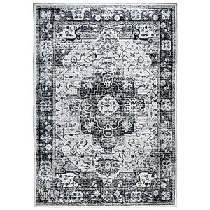 Syalife 6x9 Washable Area Rug - Soft, Non-Shedding, Low-Pile for Living Room, Bedroom, Office & Nursery - Distressed Style with Non-Slip Backing, Black/White