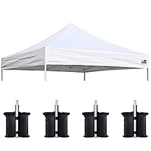 Eurmax New 10x10 Pop Up Canopy Replacement Canopy Tent Top Cover, Instant Ez Canopy Top Cover ONLY, Choose 30 colors,Bonus 4PC Pack Canopy Weight Bag (White)