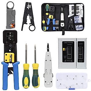 SILIVN Rj45 Crimping Tool Network Tool Kit for Cat5 Cat5e Cat6, 8 in 1 Portable Ethernet Cable Crimper Kit, Ethernet Tool Kit RJ45/RJ11/RJ12 Network Cable Tester Punch Down Tool