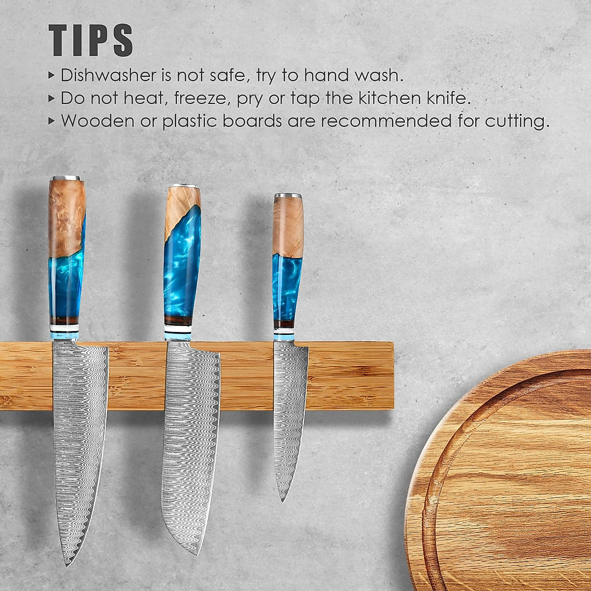 Chef Knife Set Damascus, 3PCS Professional Japanese VG10 Damascus Steel Kitchen Knife Set Chefs Knife, Paring knife, Santoku Knives, Chef Knife Set for Kitchen with Gift Box