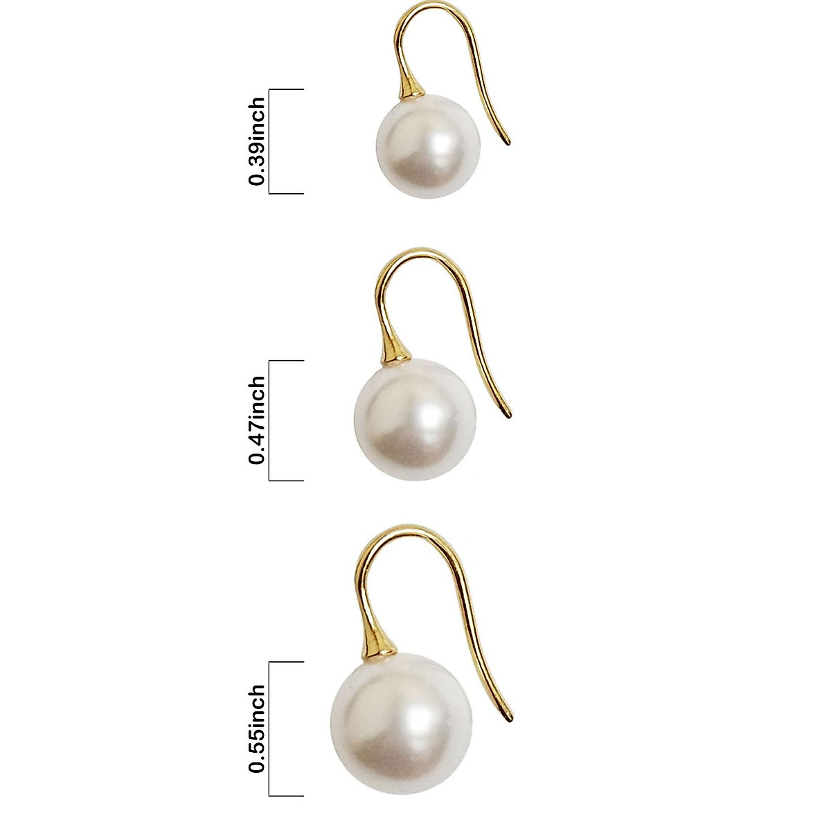 3 Pairs Gold Pearl Earrings for Women Pearl Stud,Gold Round Ball Pearls Stud Hypoallergenic Mixed Sizes 10-14mm Imitation Pearl Earrings for Gifts