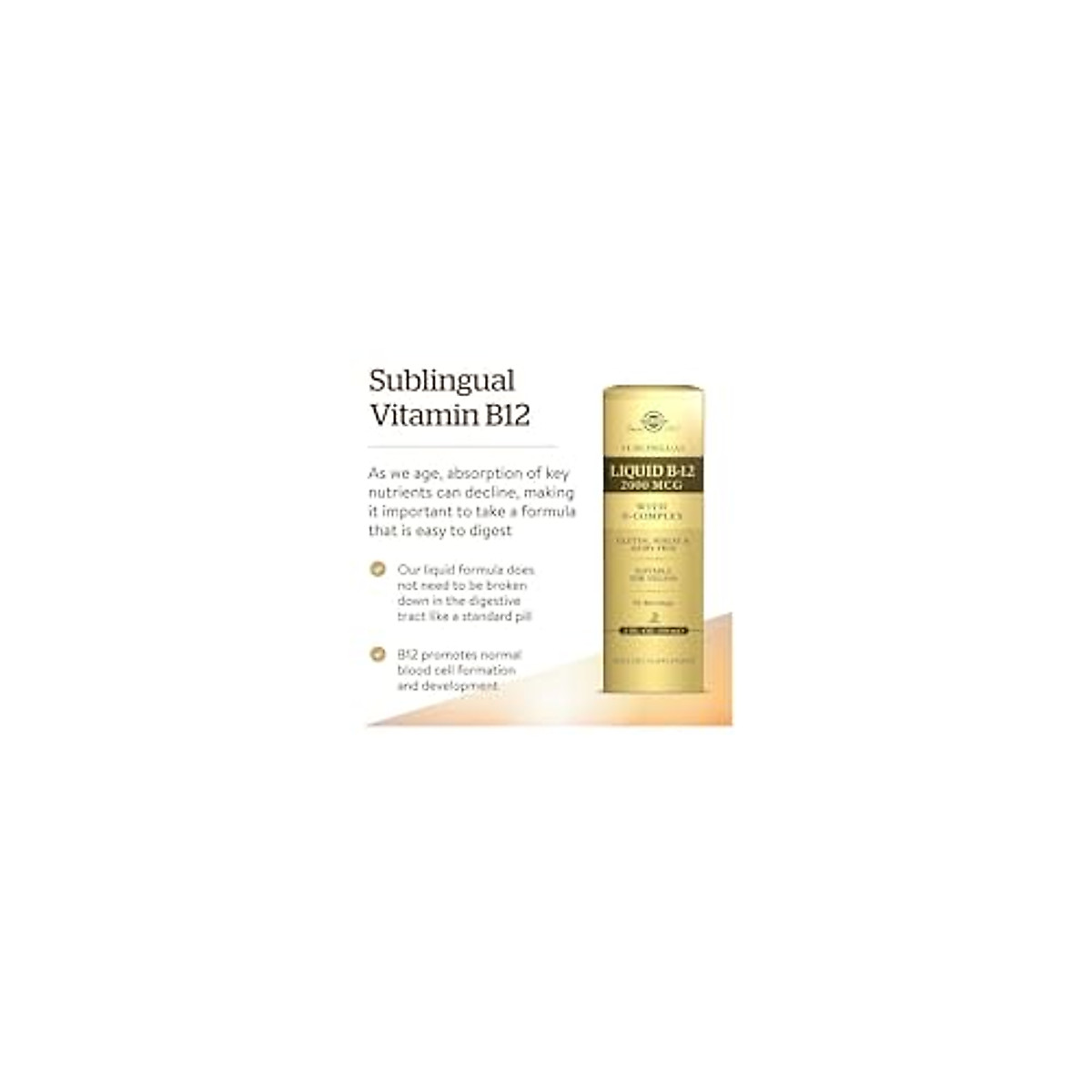 Solgar Sublingual Liquid B-12 2000 mcg with B-Complex - 2 fl oz - Supports Production of Energy, Red Blood Cells, Healthy Nervous System & Heart Health - Vegan, Gluten Free - 59 Total Servings