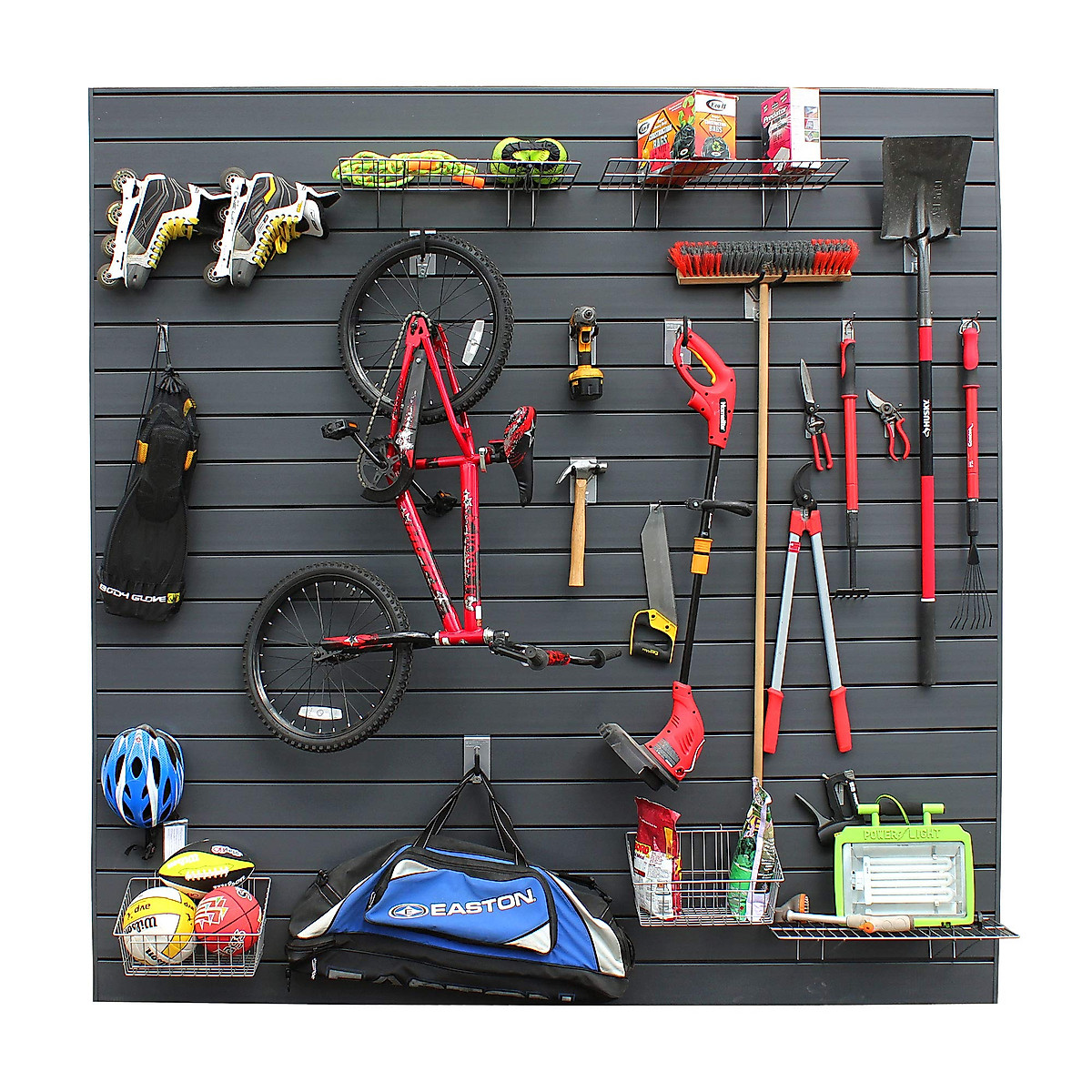 Proslat Garage Storage PVC Slatwall Panels - 4 Packs of 8 ft. x 4 ft. Sections (40 Single Slats which make up 128 sq.ft) (Charcoal) (Dark Gray)