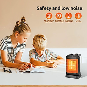 EVELYN Oscillating Space Heater, 1500W Electric Heaters Portable with Thermostat, Safe and Quiet, PTC Fast Heating Ceramic Room Small Heater Fan for Home Office Indoor Use