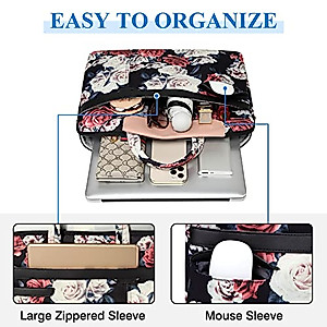 VASCHY Laptop Bag for Women, Water Resistant 15.6in Computer Tablet Carrying Case Sleeve Messenger Shoulder Bag for Work, Floral