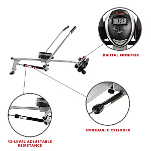 Sunny Health & Fitness Compact Full Motion Rowing Machine, Full-Body Workout, Low-Impact, Extra-Long Rail, and 350 LB Weight Capacity – SF-RW5639