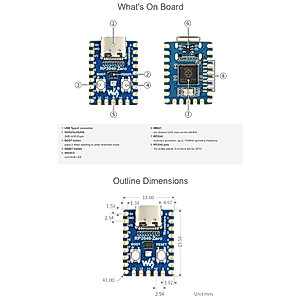 Coolwell RP2040-Zero Based On Raspberry Pi Microcontroller RP2040, Low-Cost, High-Performance Pico-Like MCU Board, USB-C Connector with Pre-soldered Header