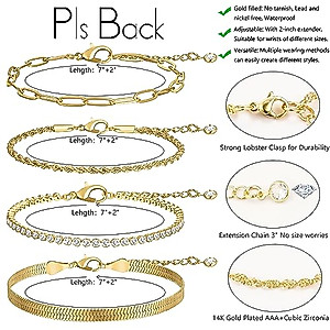 Gold Link Bracelets Sets for Women Girls, 14K Gold Plated Dainty Classic Adjustable Paperclip Layered Bracelets, Fashion Simple Chain Tennis Bracelet with Zirconia, Jewelry Gifts.
