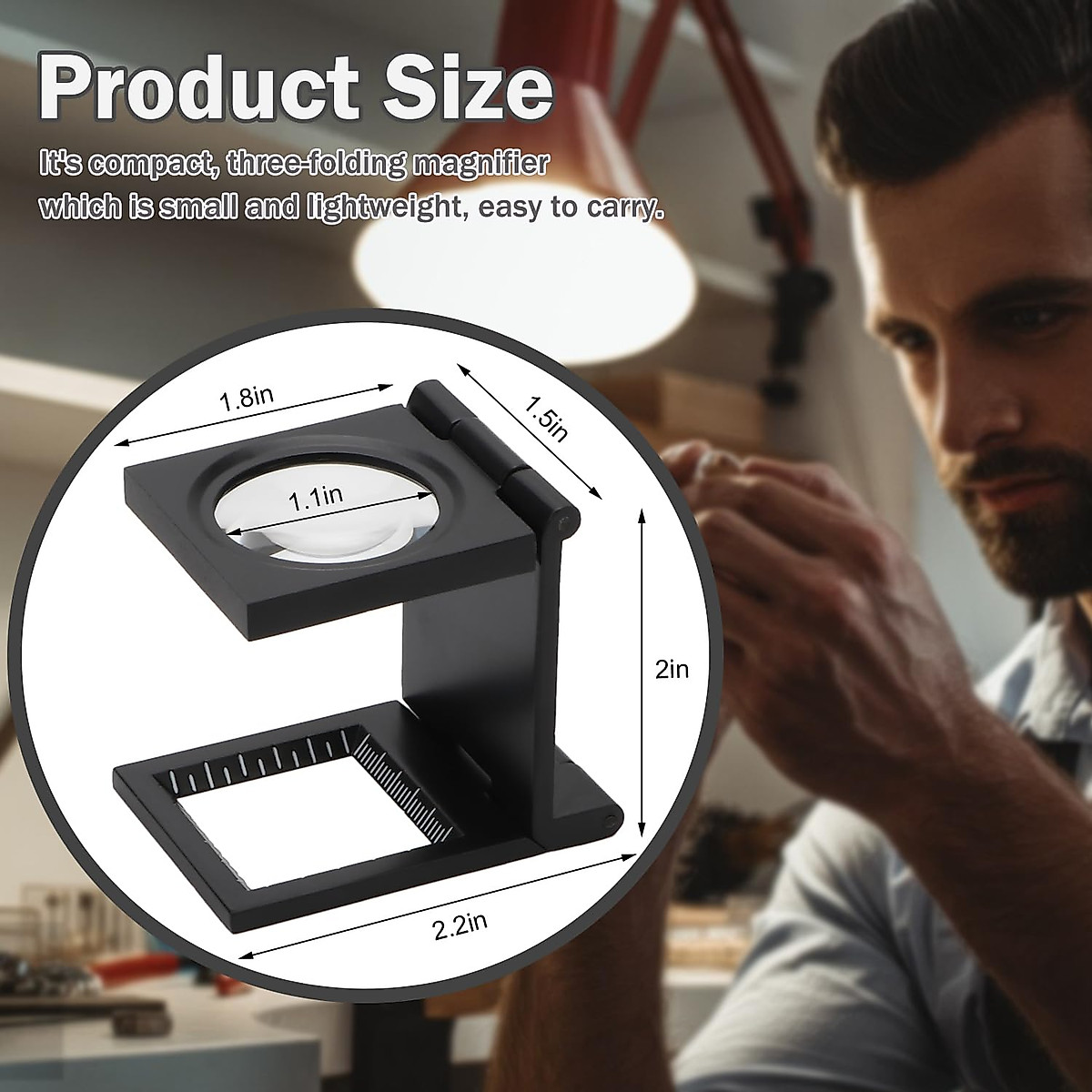 10X 28mm Mini Three-Folding Magnifier Zinc Alloy Pocket Magnifier Magnifying Glass with Scale for Textile Optical Jewelry Tool Pack of 5