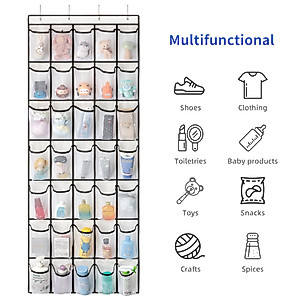 SAVERHO 35 Pockets Over the Door Shoe Organizer, Hanging Shoe Organizer for Door with 35 Mesh Pockets Large Capacity Shoe Hanging Storage Bag with 4 Metal Hooks (White-1Pack)