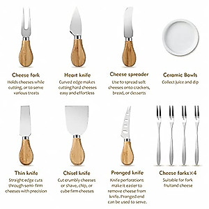 BOLTLINK Cheese Board and Knife Set, Bamboo Round Charcuterie Boards Swivel Meat Platter Personalized Tray with 6 knives for Housewarming Christmas Thanksgiving Party Birthday Wedding Gifts