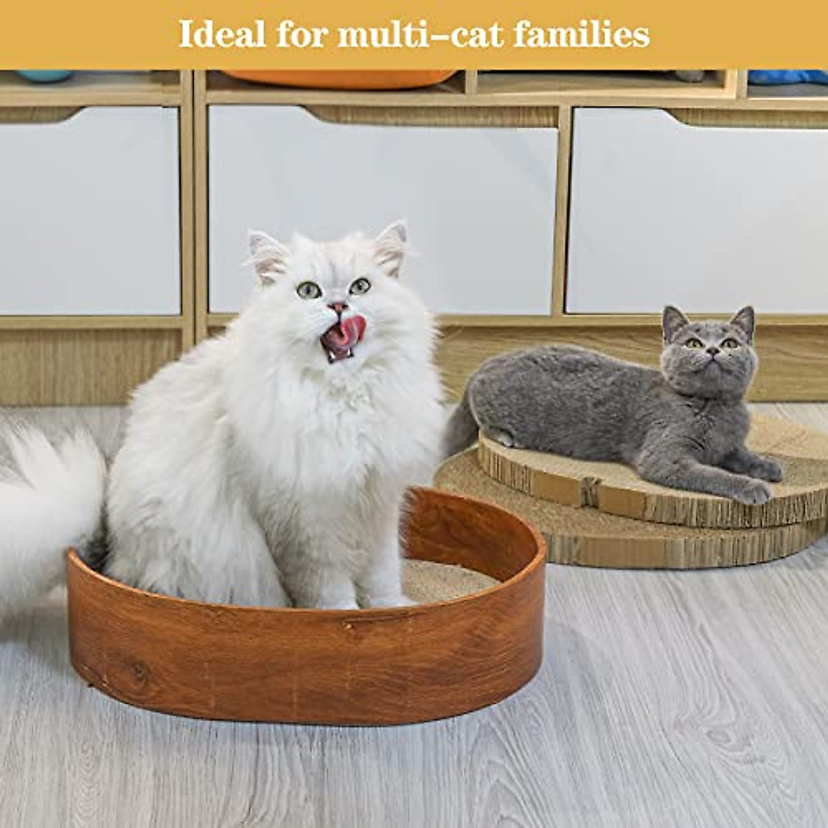 MSBC Cat Scratcher Box, 3 Cat Scratching Pads, Oval Shape Corrugated Cardboard Scratcher, Reversible Cat Scratch Couch Bed for Indoor Cats Kitten, Protecting Furniture (Wood-Grain)
