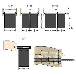 TAG Hardware Full Extension Pullout Laundry Hamper with Removable Bag Matt Nickel (Width (24") 610 mm - 2 removable small bags)