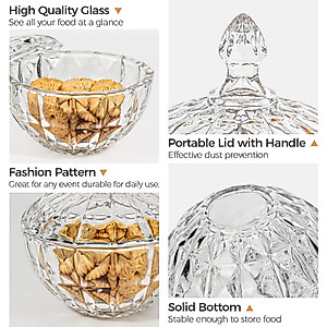 ComSaf Large Christmas Glass Candy Dish with Lid (6 1/2 inch), Clear Covered Candy Bowl, Crystal Candy Jar, Decorative Candy Server for Home Kitchen Office Table, Set of 1