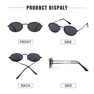 JUDOO Oval Sunglasses for Women Men Vintage 90s Metal Frame Black Glasses