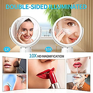CHICLEW Lighted Makeup Mirror,Rechargeable Vanity Mirror with Lights Magnifying Mirror 10X / 1X,360°Rotatable Dimmable Cosmetic Mirror with Smart Touch Brightness Adjustable(0-1100Lux)