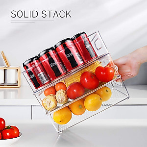Stackable Refrigerator Organizer Bins, 6 Pack Clear Kitchen Organizer Container Bins with Handles and 20 PCS Free Plastic Bags for Pantry, Cabinets, Shelves, Drawer, Freezer - Food Safe, BPA Free 10"L