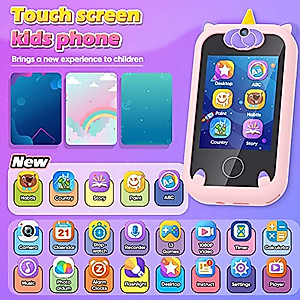 Lizzbey Unicorn Phone for Girls Age 3-8 - Touchscreen Learning Toy with Camera and 8G SD Card