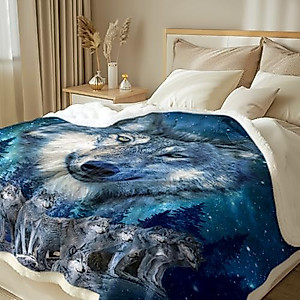 Sleepwish Wolf Blanket King Size Wolves Fleece Blanket Animal Blanket for Bed Soft Plush Sherpa Blanket Gifts for Adults Men Boys (108"x90")
