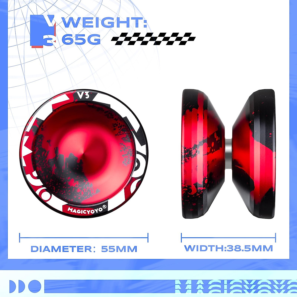 MAGICYOYO Professional Responsive Yoyo V3, Metal Yoyo for Kids Beginners Alloy Yoyo for Adults with KK Bearing + Bearing Removal Tool + Axle + Storage Bag + 12 Yoyo Strings (Black Red)