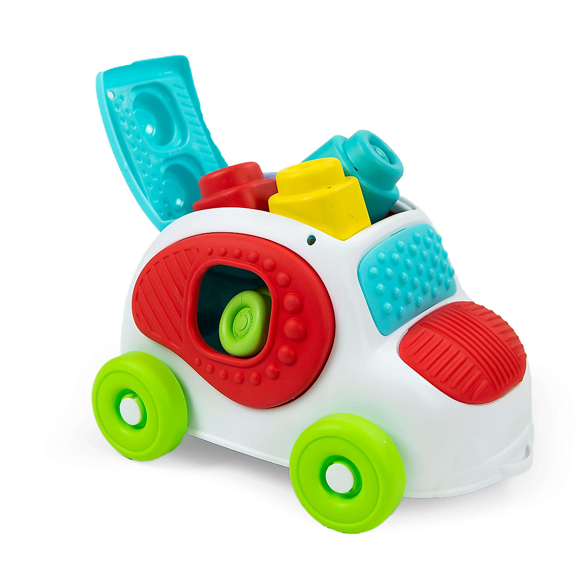 Clementoni- Soft Clemmy Sensory Car: Fun & Developmental Play for Babies & Toddlers, Stimulating Textures, Shapes & Stacking Blocks - Multicolored (6+ Months)