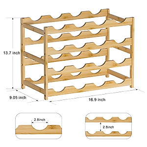 Ruichang Wine Rack Sturdy Wine Countertop - Bamboo Wine Bottle Holder Wine Storage Racks Counter Wine Stand Inserts for Cabinet Free Standing Floor Table Wine Organizer (4-Tier, 16 Bottle Capacity)