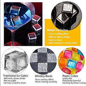 Das TooKii Whiskey Stones 6 Pack, Metal Reusable Ice Cubes, High Cooling Technology, Stainless Steel Ice Cubes, Refreezable Chilling Stones for Whiskey, Vodka, Liqueurs, Wine, Beverage Juice or Soda