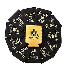 Cheers to 40 Years and 1 Metallic Gold 40 Never Looked So Good Birthday Party Can Coolies, Set of 12, Black and Gold 40th Birthday Cooler, Perfect for Birthday Parties or Birthday Decorations