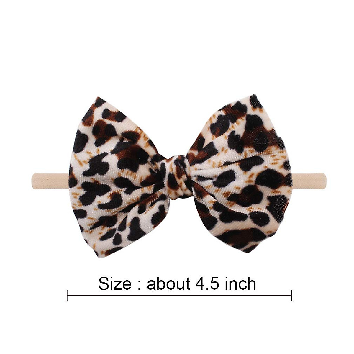 YanJie Velvet Baby Girl Bows Headband Leopard Baby Bows Newborn Handmade Baby Headbands Nylon Hairbands Hair Accessories for Infant Toddlers Kids(4.5 leopard Beige Khaki)
