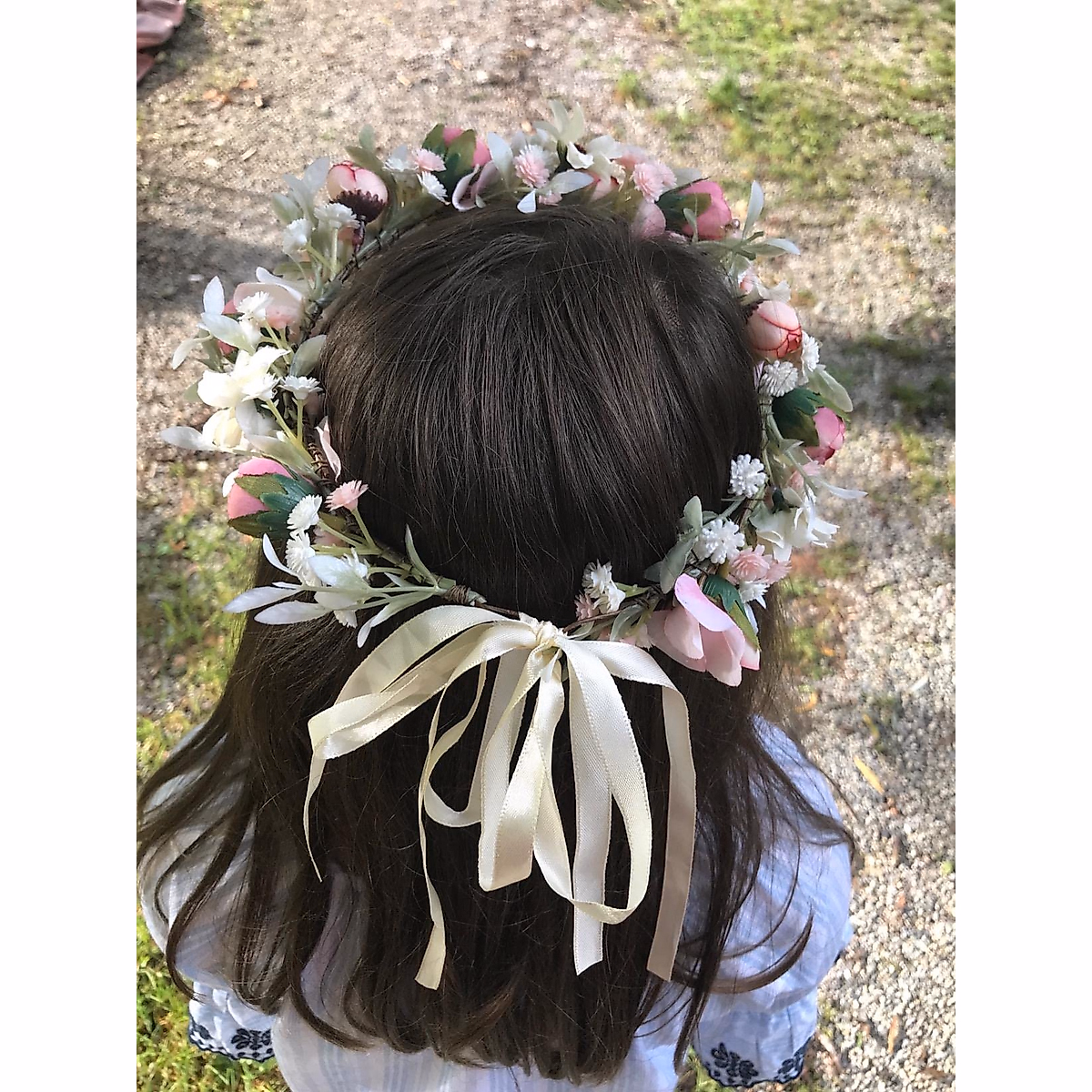 Floral Fall Camellia Flower Crown Rose Headpiece Wedding Bridal Flower Girl Halo Maternity Photo Props FL-03 (Pink Flower with Babysbreath)