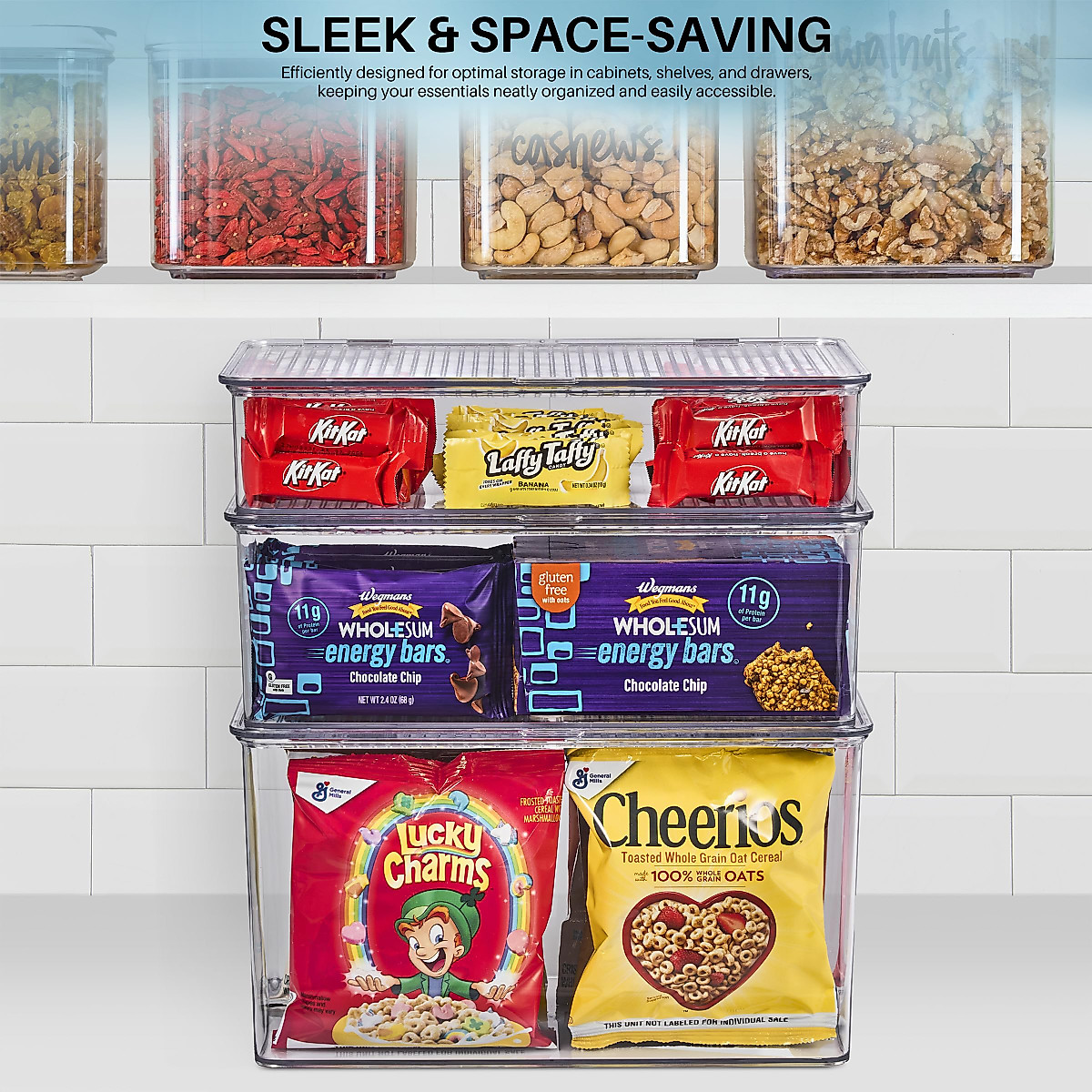 Sorbus Durable Plastic Storage Bins with Lids- Stackable Refrigerator Organizer Bins- MultiPurpose & Versatile- Lightweight Pantry Organizer- Cabinet Organizers and Storage for Kitchen- 3 Pack (L,M,S)