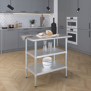 AmGood 36" Long X 24" Deep Stainless Steel Work Table with 2 Shelves | Metal Food Prep Station | Commercial & Residential NSF Utility Table