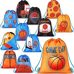 12 Pieces Basketball Party Favor Sports Drawstring Present Bags Travel Basketball Goodie Bags 12 Styles Backpack Basketball Candy Bags Gym Drawstring Bags for Party Gym Workout Supplies