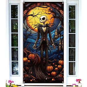The Nightmare Before Christmas Door Cover Jack Skellington Halloween Front Door Porch Banner Photography Decoration