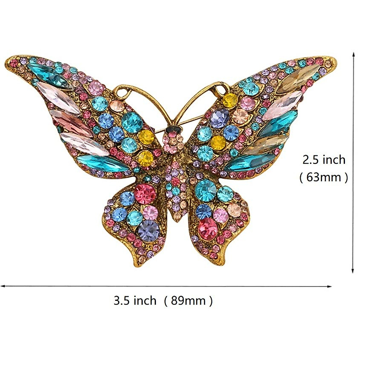 Crystal Rhinestone Butterfly Brooch Elegant Lapel Pins Dress Accessories Jewelry Gift For Women Girls (Multi)
