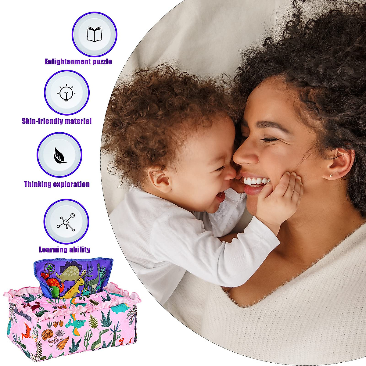 Bynleau Baby Tissue Box Toys, Montessori Sensory Toys for 6-12 Months Babies, Crinkle Toys Colorful Soft Scarf Box, Early Learning Toys for Baby Cognitive, Perfect Baby Gifts for Boys and Girls