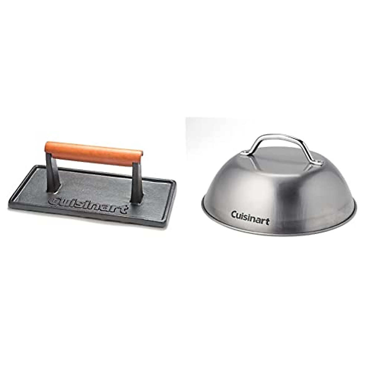 Cuisinart CGPR-221, Cast Iron Grill Press (Wood Handle) & CMD-108 Melting Dome, 9",Stainless steel